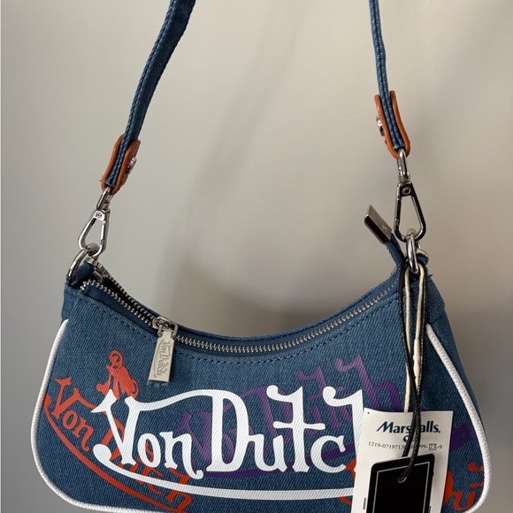 Von Dutch | Bags | Von Dutch Denim Shoulder Bag With Orange And Purple ...